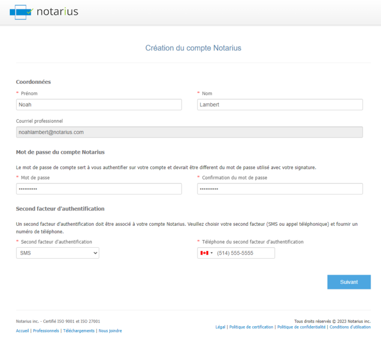 Création de votre compte Notarius - Notarius Support