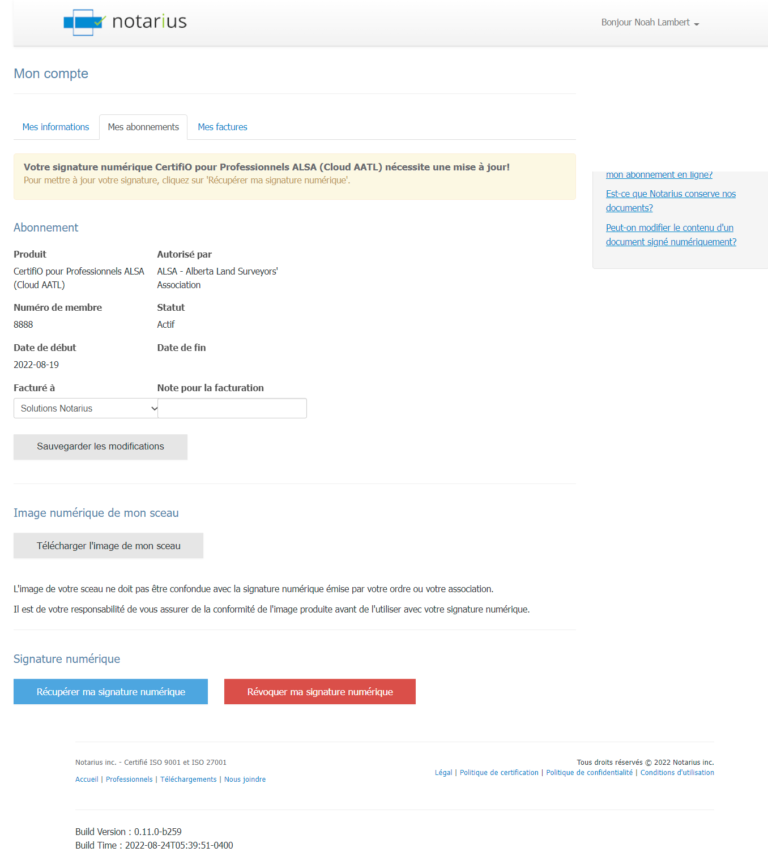 J'ai changé d'organisation – J’ai un compte Notarius associé à mon ...